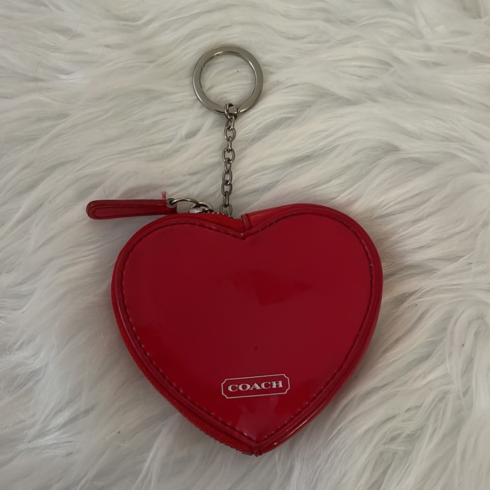 Coach Red Heart Patent Leather Studded Keychain Pouch - Gem